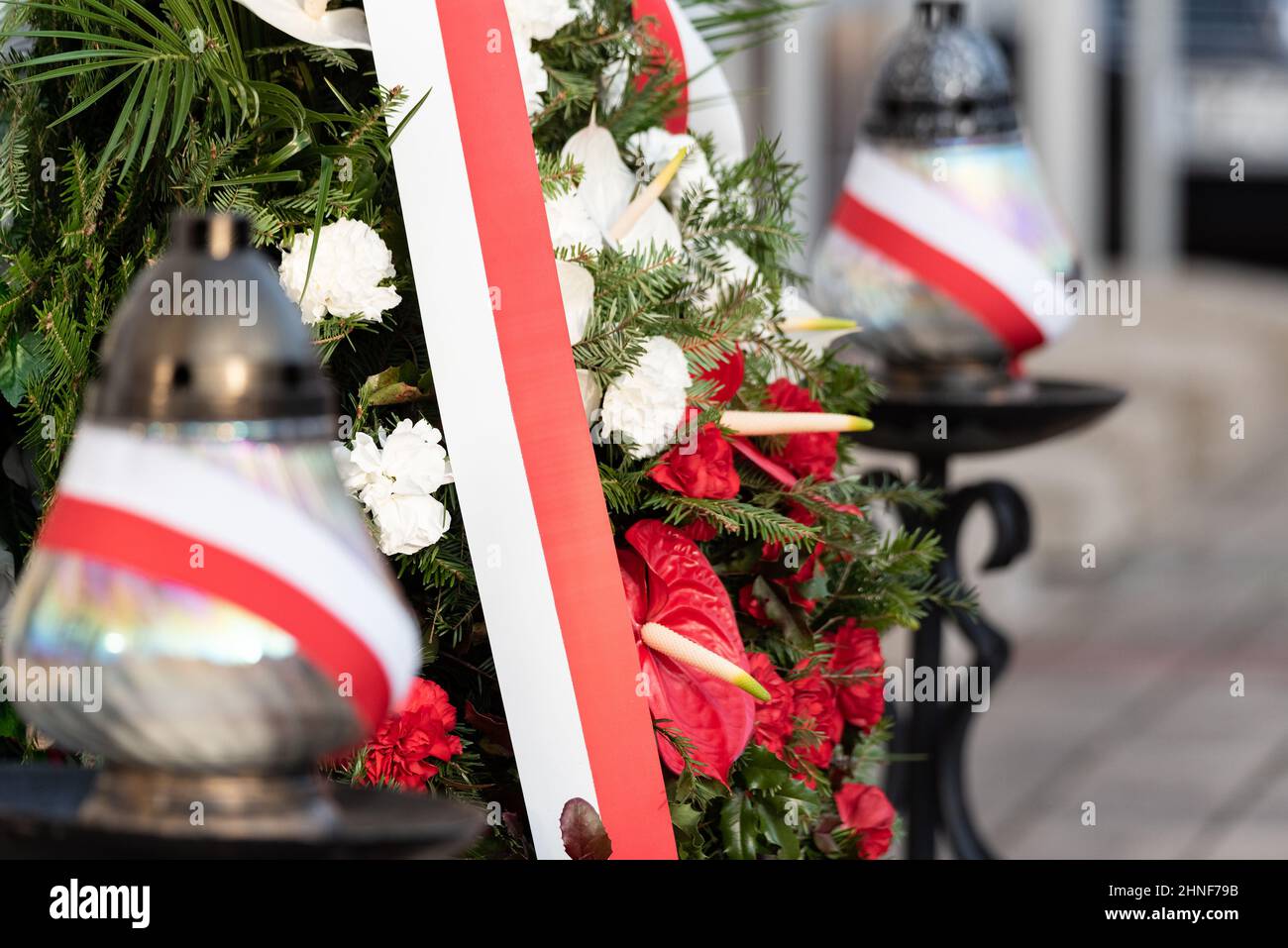 Red and white candles in the colors of the Polish flag, national ...
