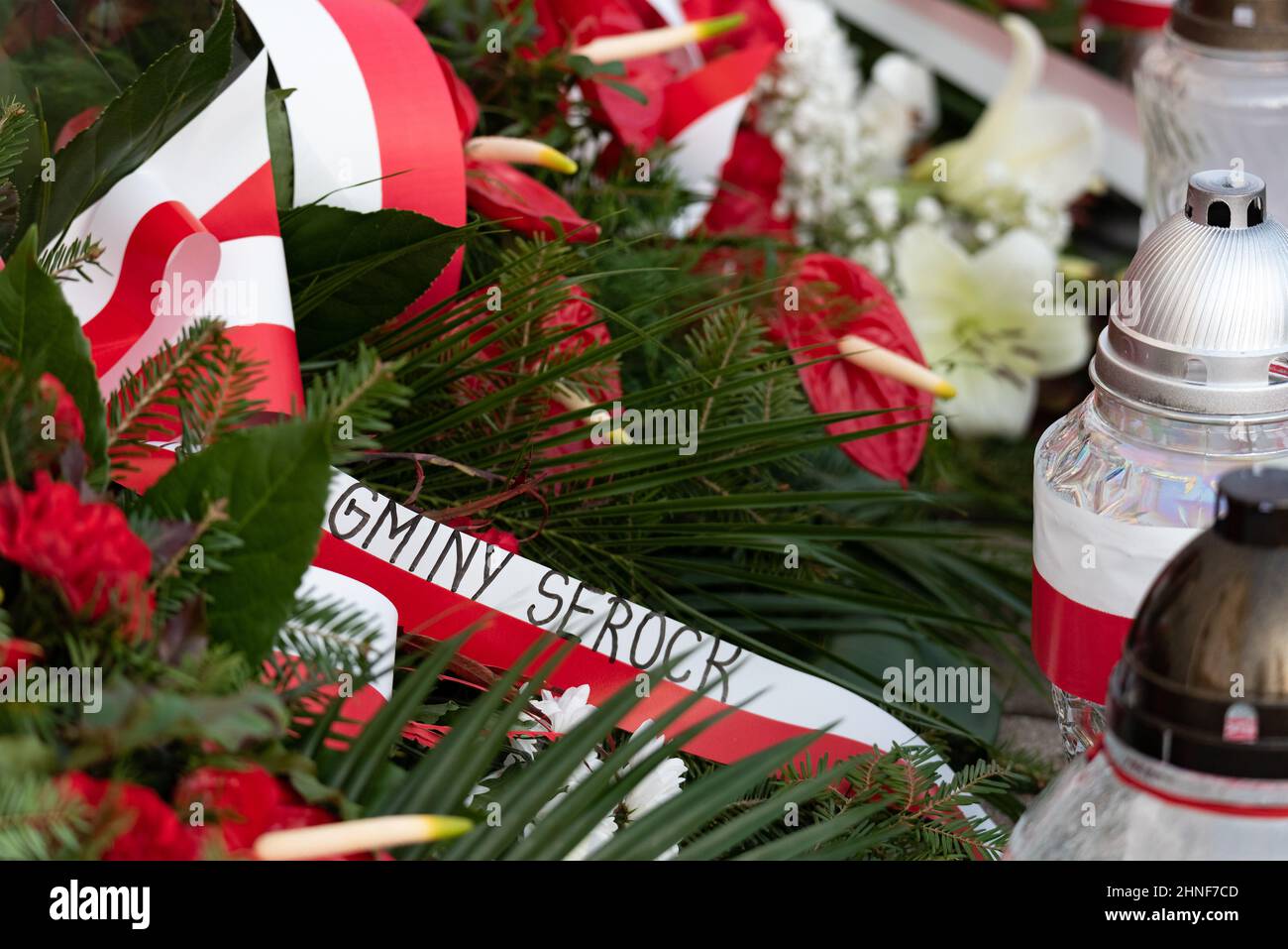 Red and white candles in the colors of the Polish flag, national ...