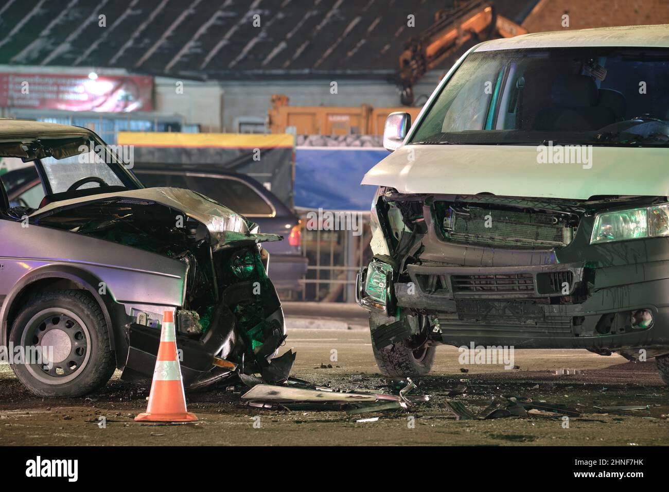 Cars crashed heavily in road accident after collision on city street at ...