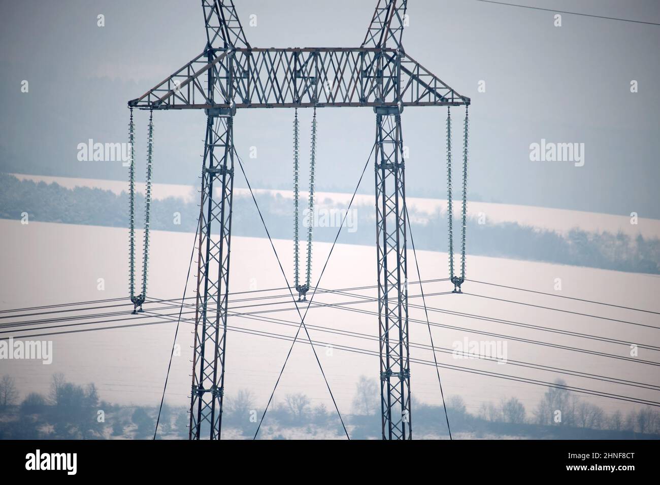 Electric power lines divided by safe guard insulating frame transfening ...