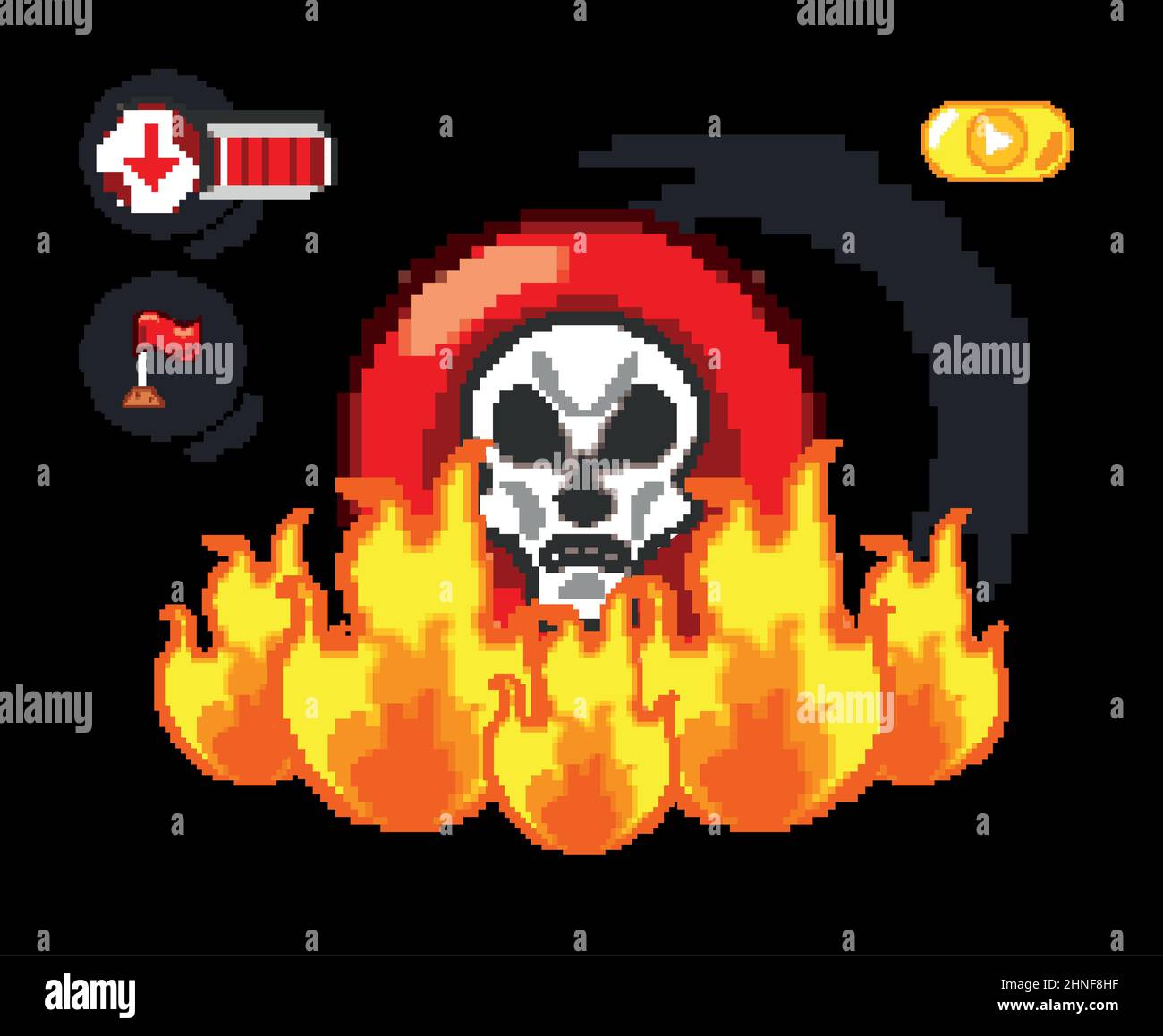 pixelated skull in flame Stock Vector Image & Art - Alamy