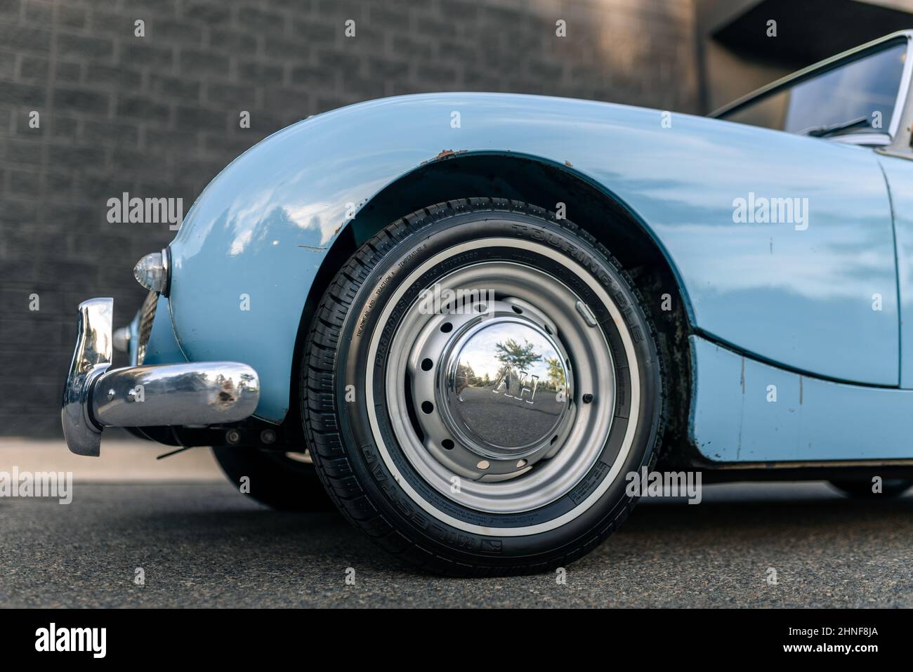 Vintage British Sports Car, Blue Convertible Coupe Stock Photo - Alamy