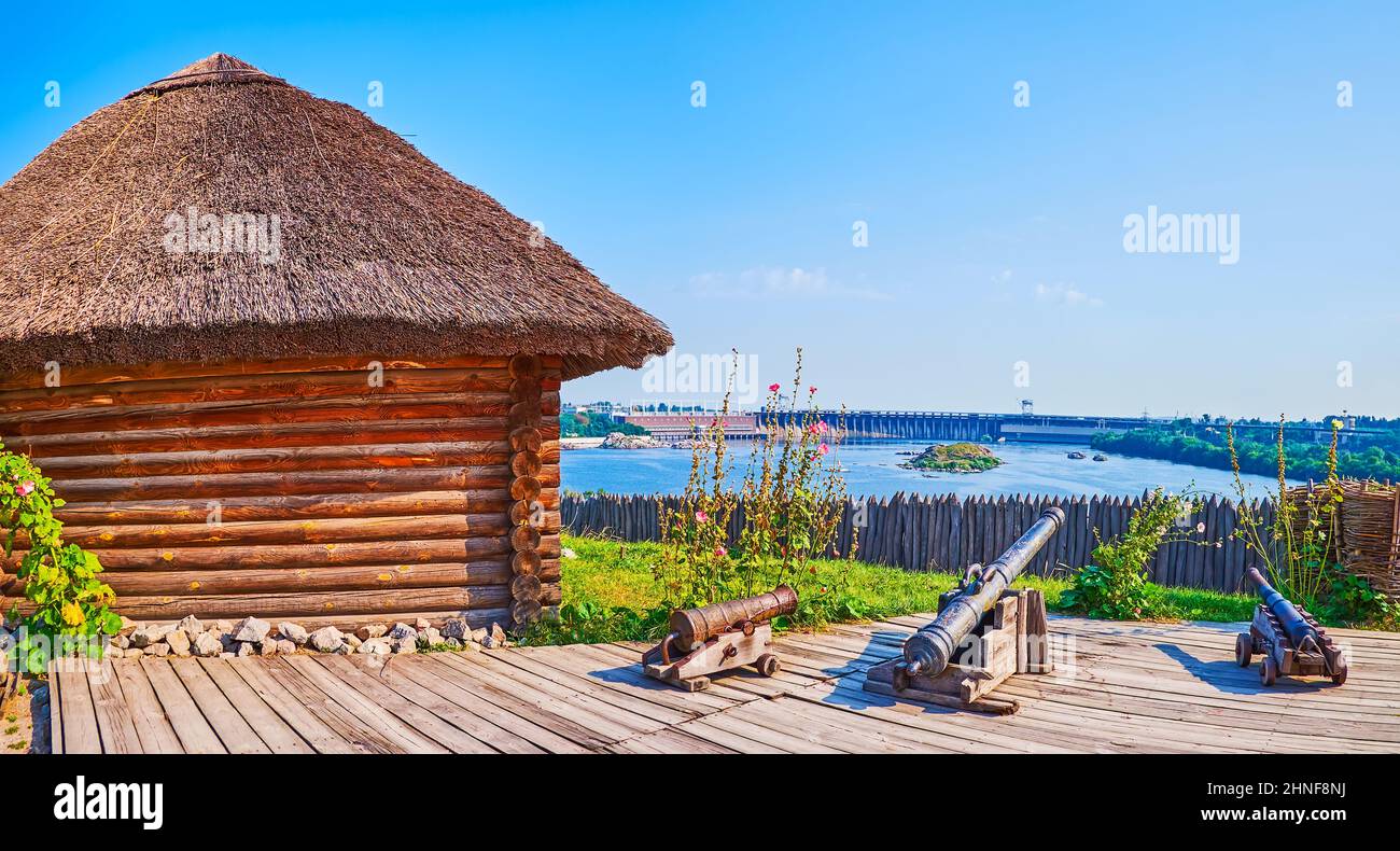 The reconstructed Cossack garrison grounds and old wooden fort with ...