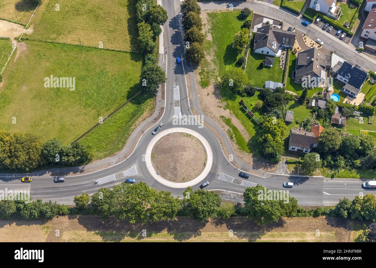 Aerial photograph, new construction roundabout Bahnhofstraße corner ...