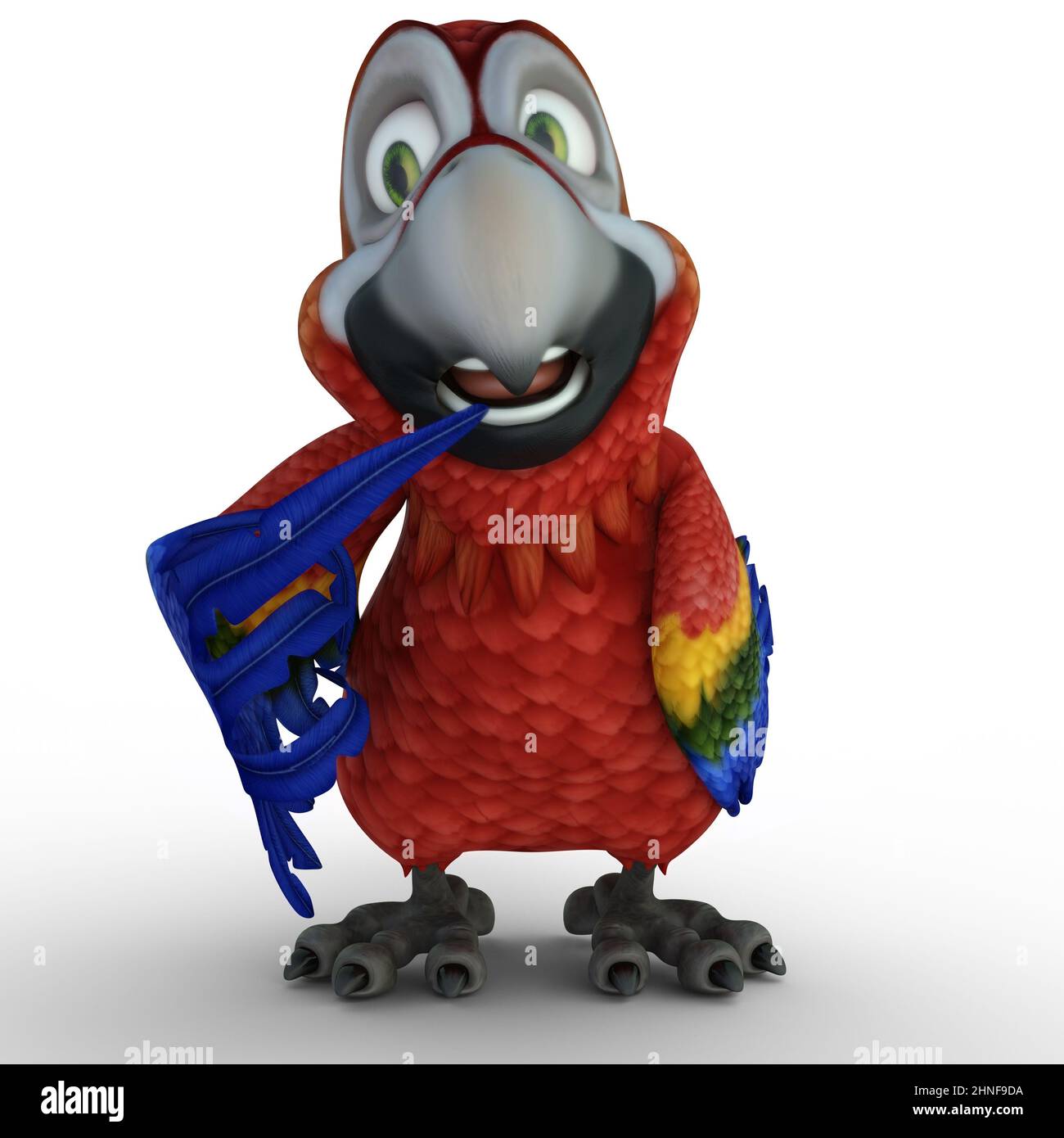 3D-illustration of a cute and funny cartoon parrot at a loss Stock ...
