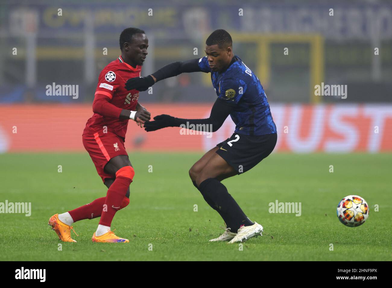 Milan, Italy, 16th February 2022. Sadio Mane of Liverpool FC takes on ...