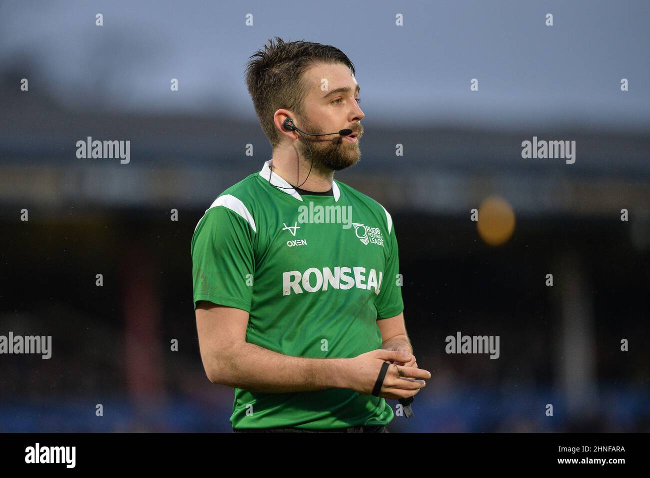 Wakefield, England - 13 February 2022 - Referee Marcus Griffiths during the Rugby League Betfred ...