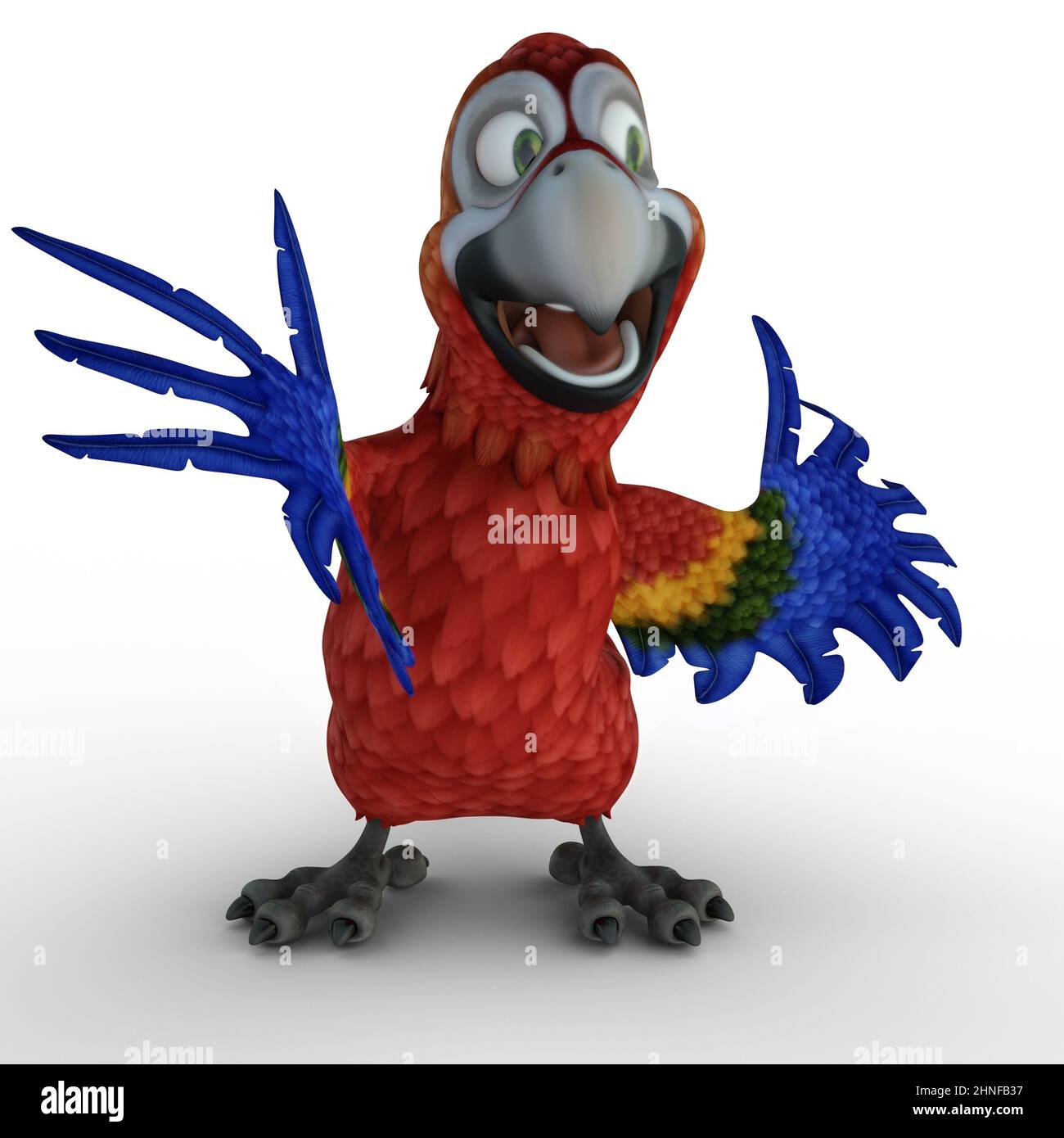 3D-illustration of a cute and funny talking cartoon parrot Stock Photo ...