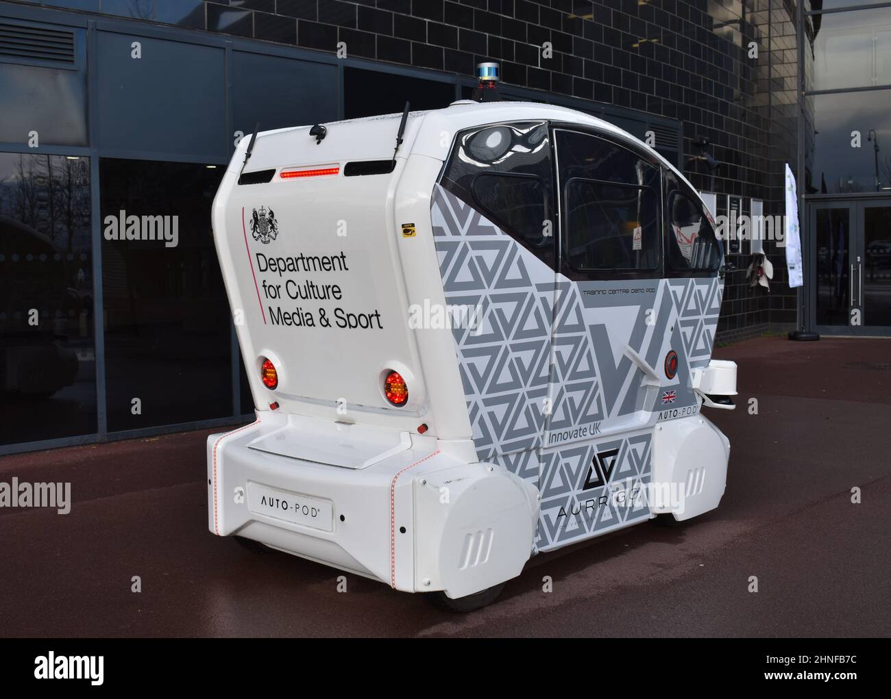 An Aurrigo Auto-Pod at Stadium MK in Milton Keynes Stock Photo - Alamy
