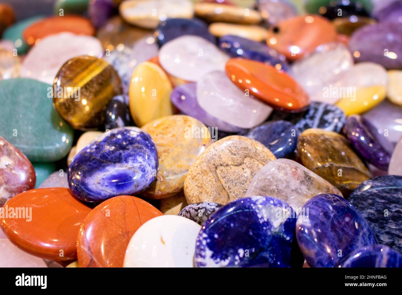 Full frame of colorful gemstones texture. Natural mineral stones close ...