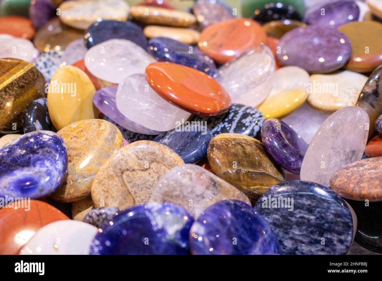 Full frame of colorful gemstones texture. Natural mineral stones close ...