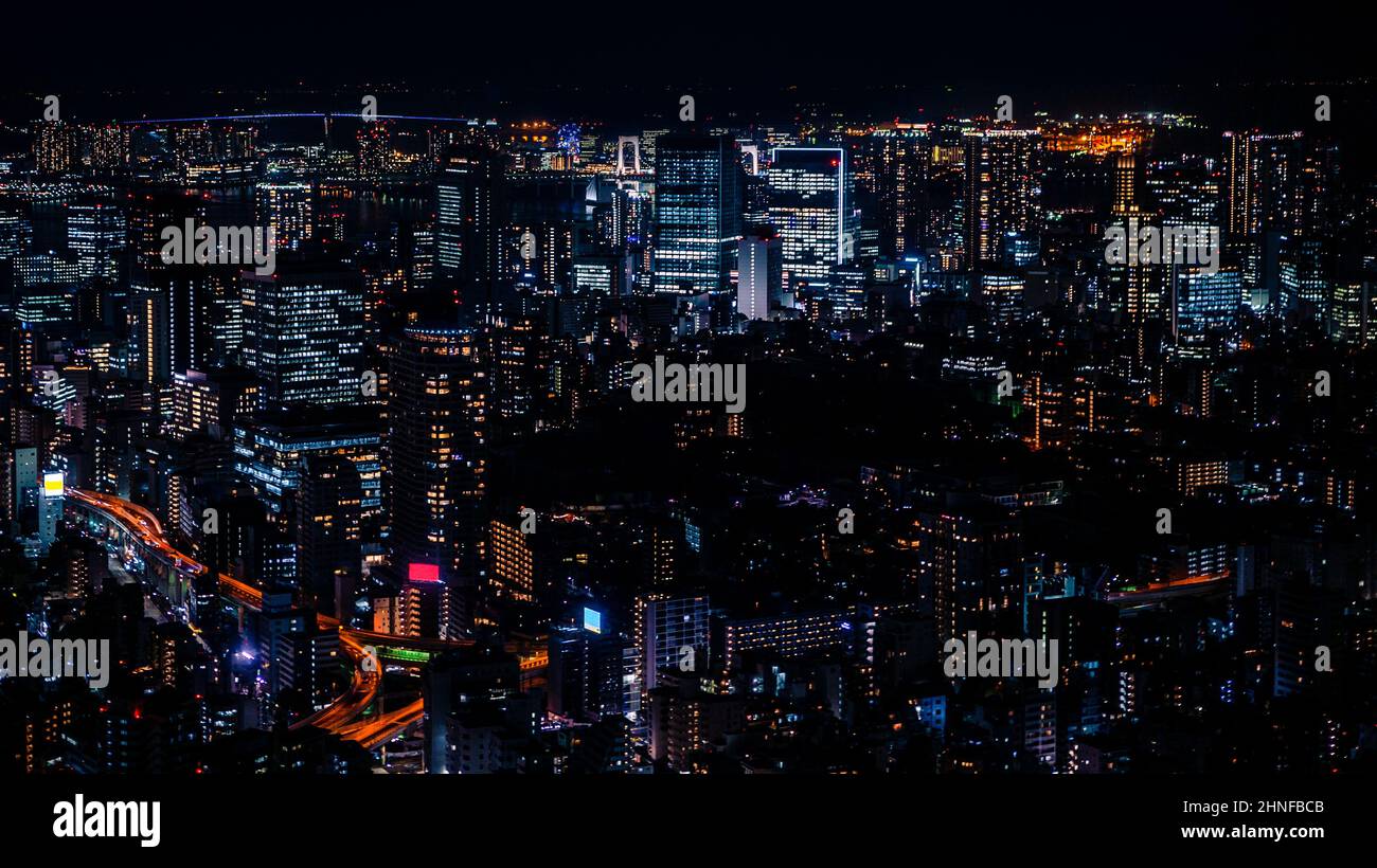 Japan modern urban skyline at night overlooking the beautiful Tokyo ...