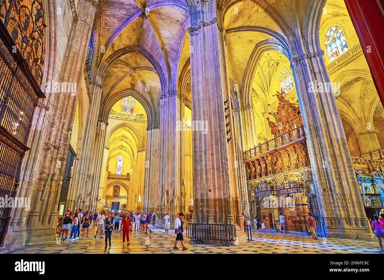 SEVILLE, SPAIN - SEPT 29, 2019: Enjoy the medieval Gothic interior of ...
