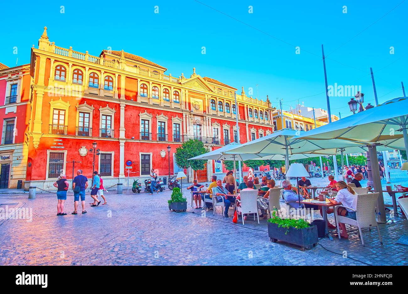 SEVILLE, SPAIN - SEPT 29, 2019: Historic red mansion of Sala Murillo ...