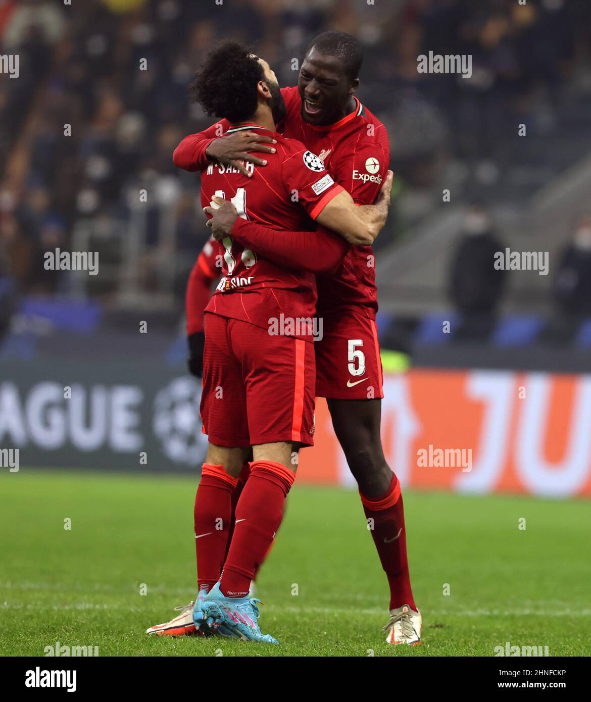Liverpool's Mohamed Salah celebrates scoring the second goal with ...