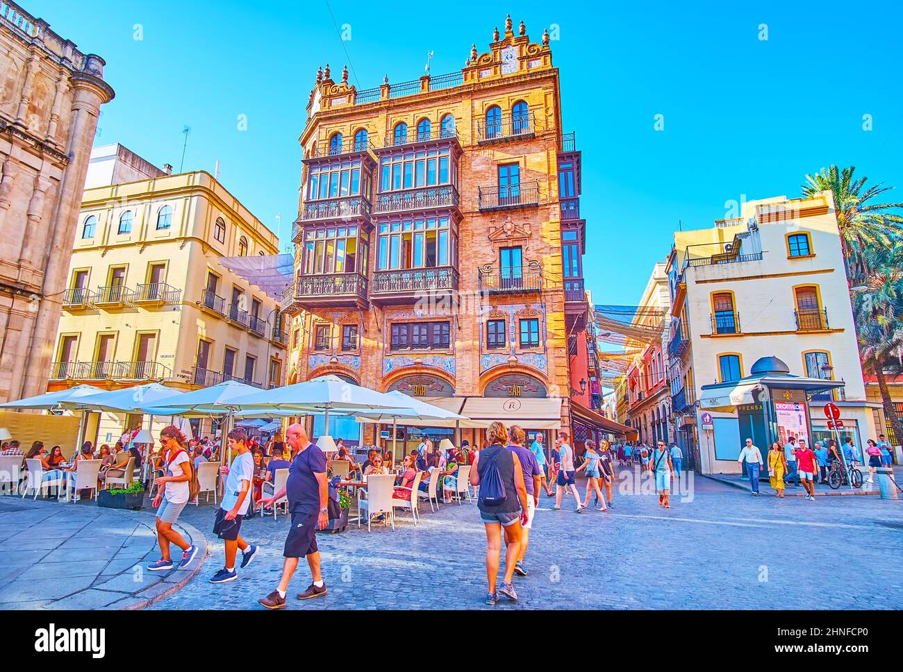 SEVILLE, SPAIN - SEPT 29, 2019: The outdoor restaurants and bars in ...