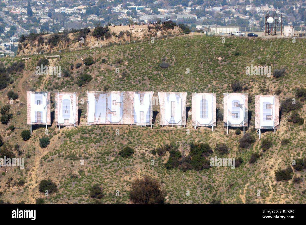 Los Angeles, Ca. 16th Feb, 2022. Aerial voiew of the Hollywood sign ...