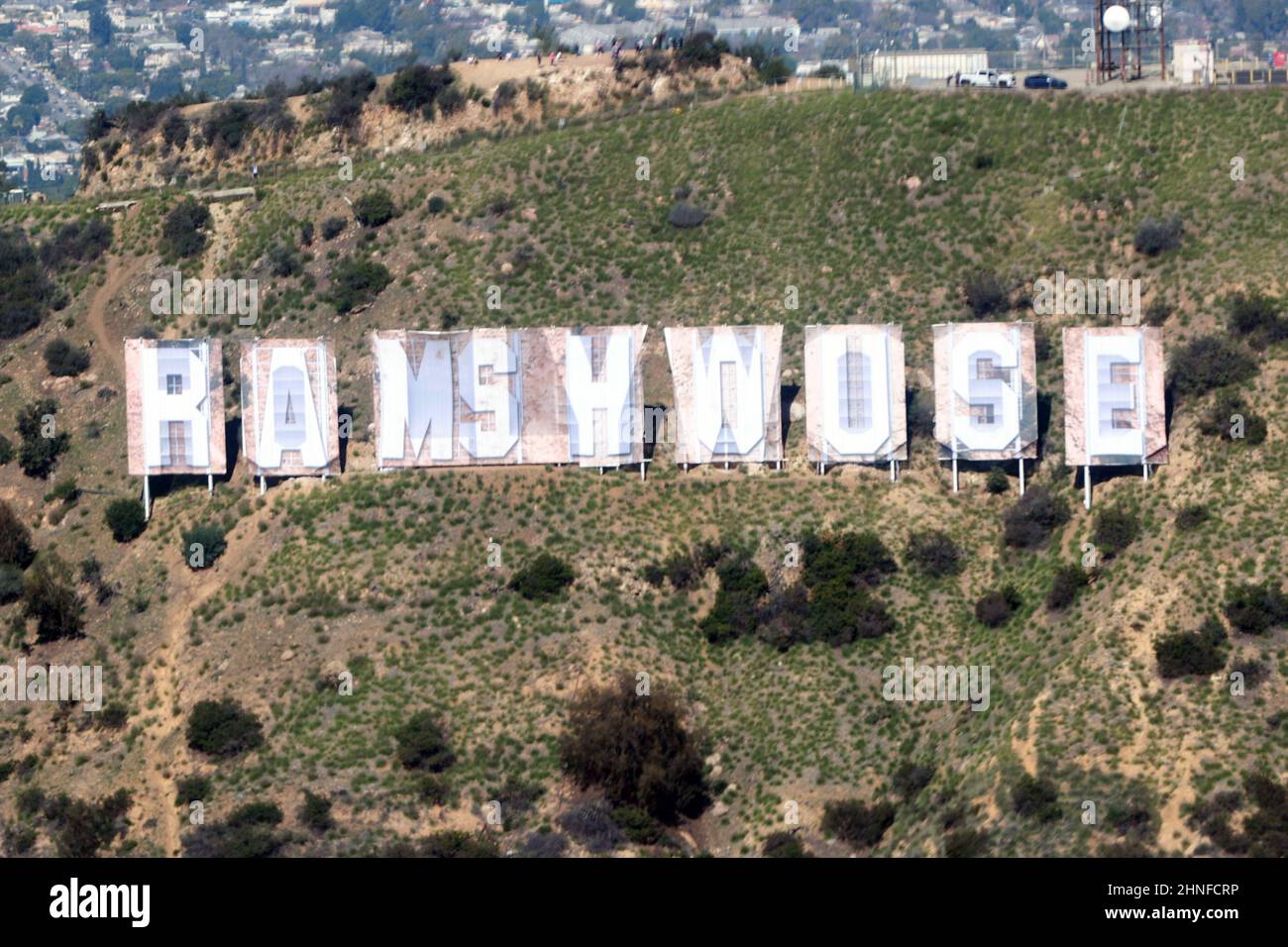Los Angeles, Ca. 16th Feb, 2022. Aerial voiew of the Hollywood sign ...