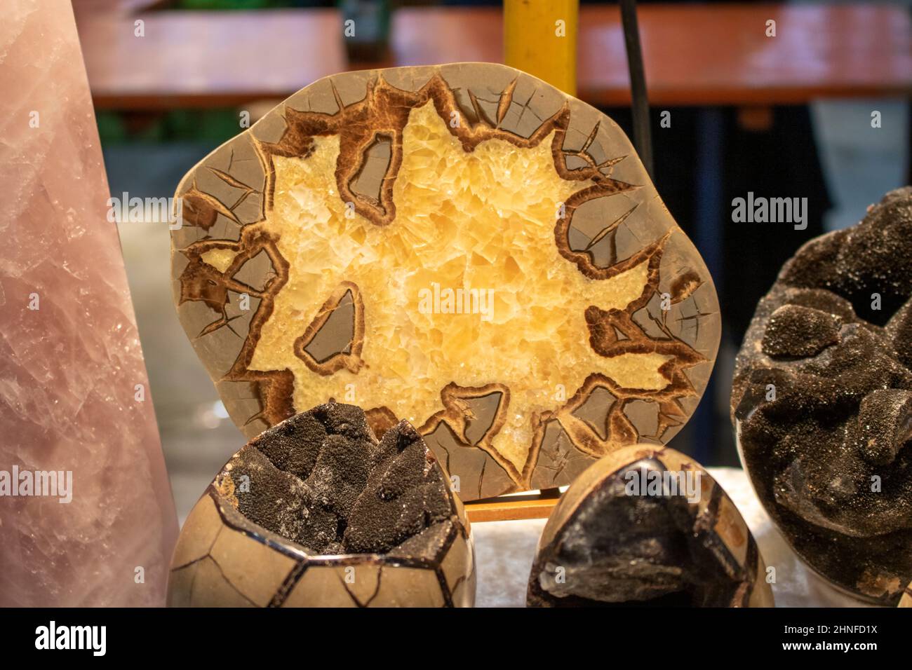 Full frame of colorful gemstones texture. Natural mineral stones close ...