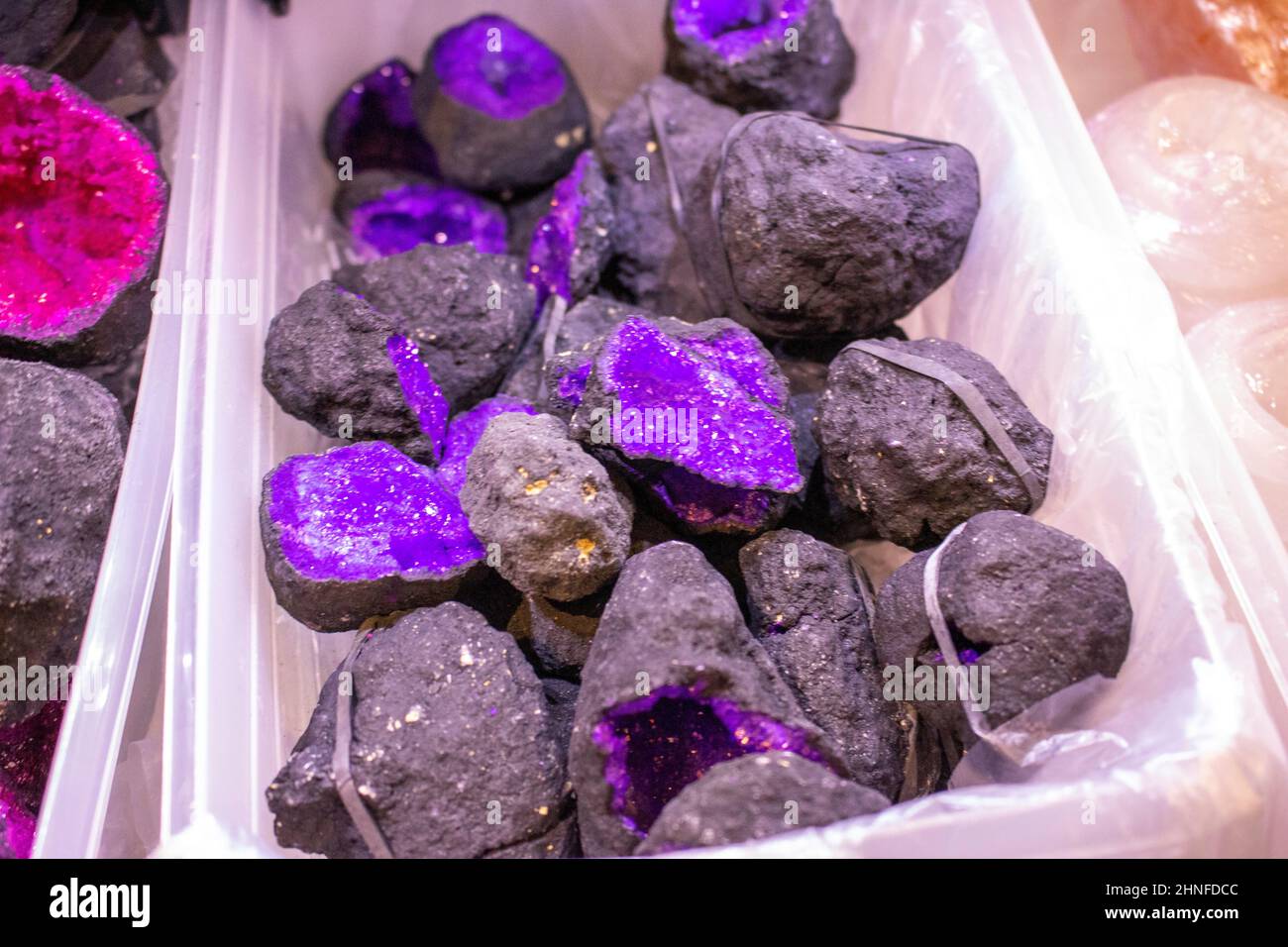 Full frame of colorful gemstones texture. Natural mineral stones close ...