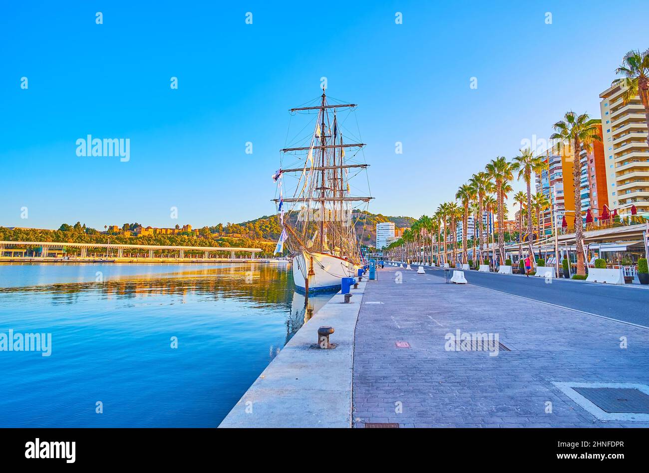 Enjoy the scenic Muelle Uno promenade with a view of Malaga Port with ...