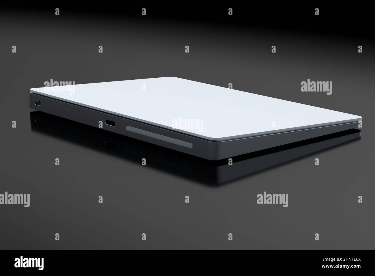 Silver computer trackpad or wireless touch pad isolated on black ...