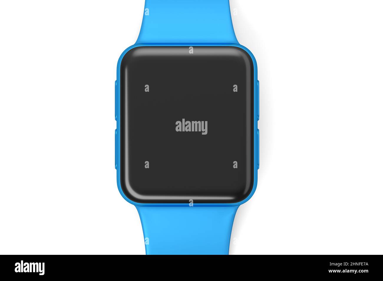 Stainless silver smart watch with blue strap isolated on white ...