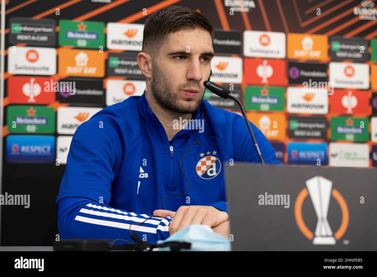 Seville, Spain. 16th Feb, 2022. Luka Ivanusec of Dinamo Zagreb seen ...
