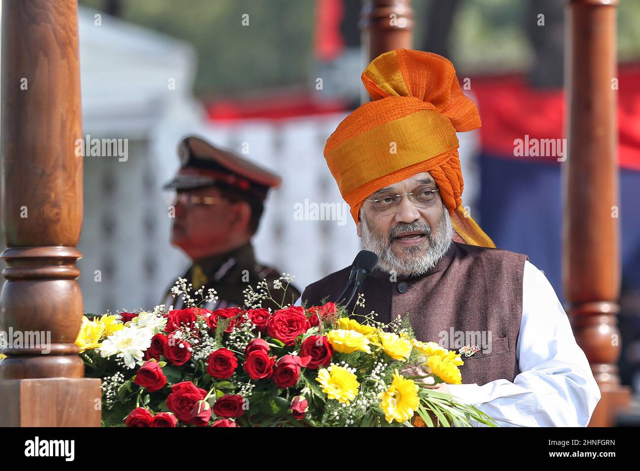 NEW DELHI, INDIA - FEBRUARY 16: Union Home Minister Amit Shah addresses ...