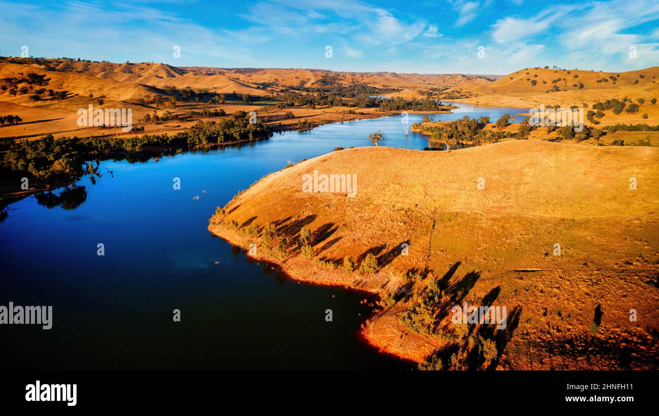 Aerial view of the Lake Eildon in morning light at Bonnie Doon Victoria ...