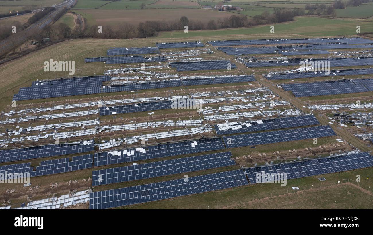 Newton Bewley, England, 11 February 2022. Aerial view of storm damage ...