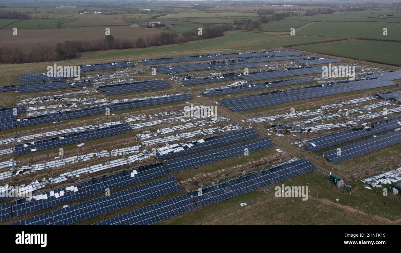Newton Bewley, England, 11 February 2022. Aerial view of storm damage ...