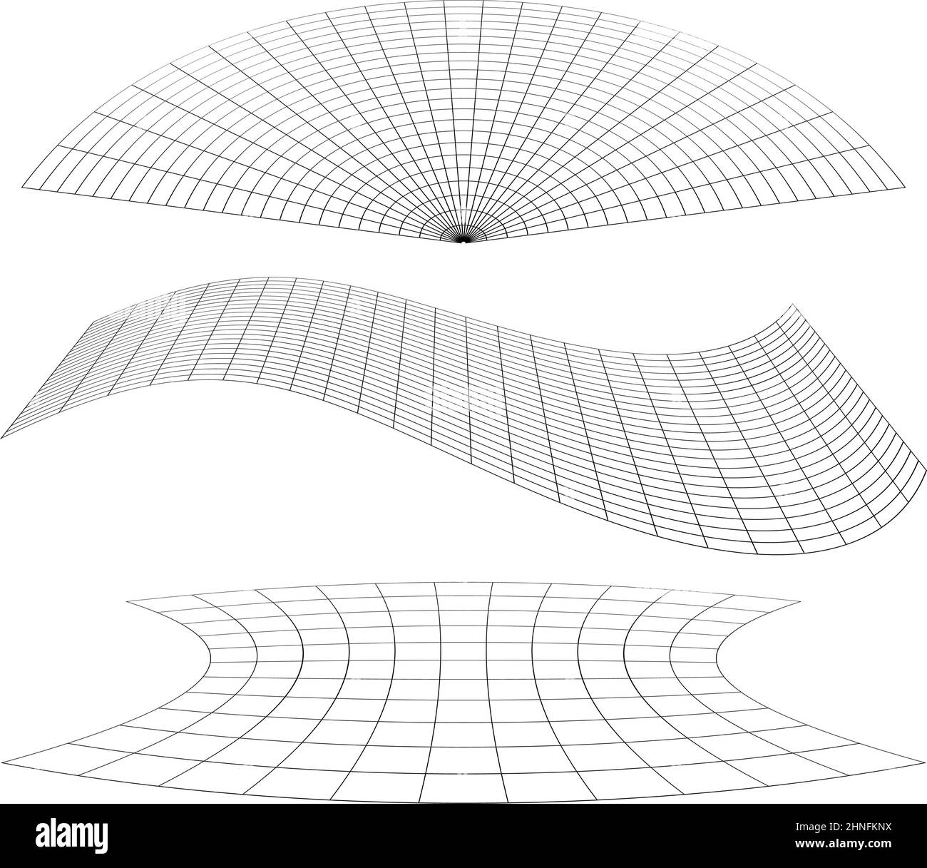 Graticule grid, mesh plane with deform, distortion effect. Reticulate, grate, plexus abstract ...