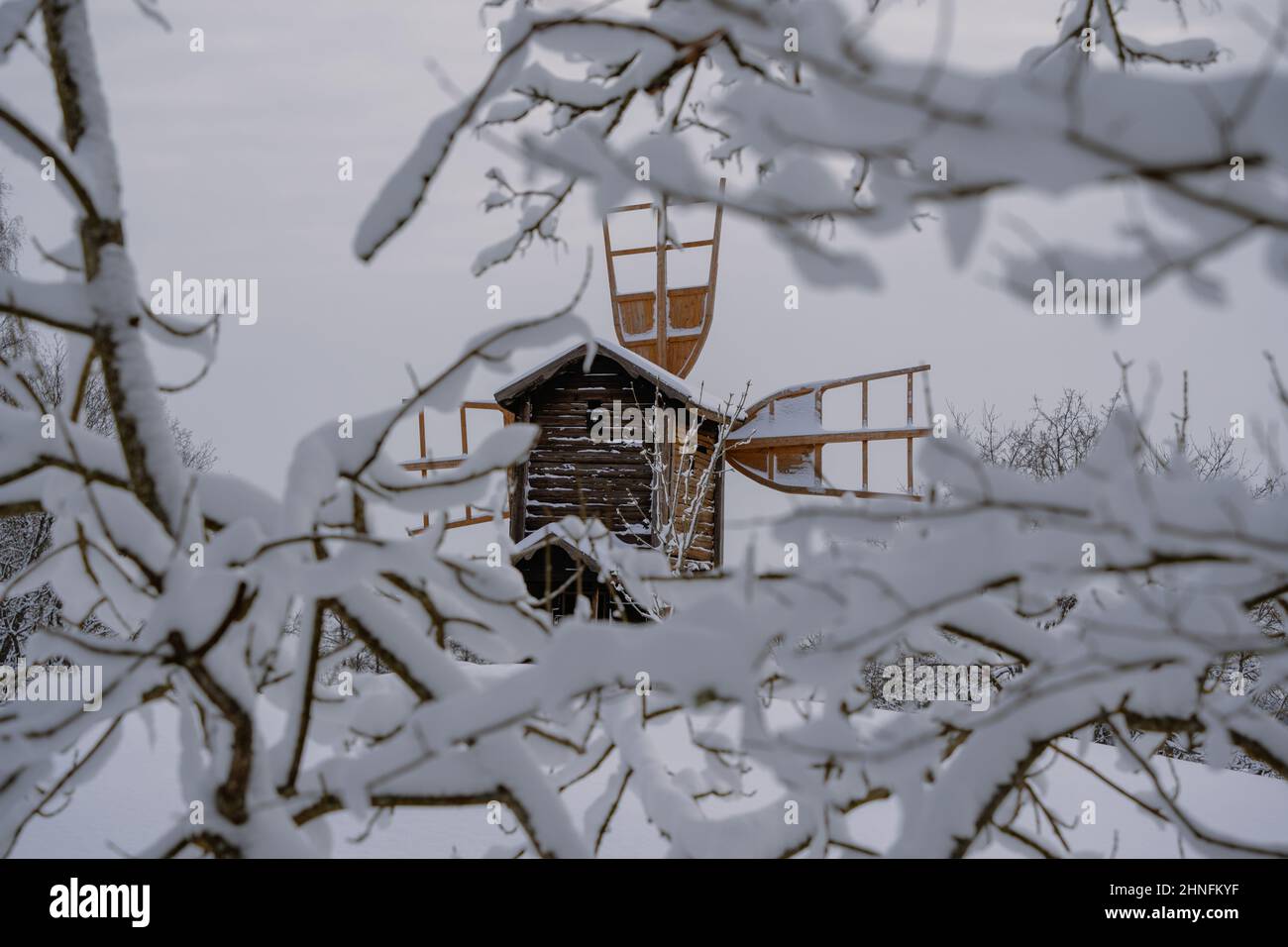 Windmill in snowy field hi-res stock photography and images - Alamy