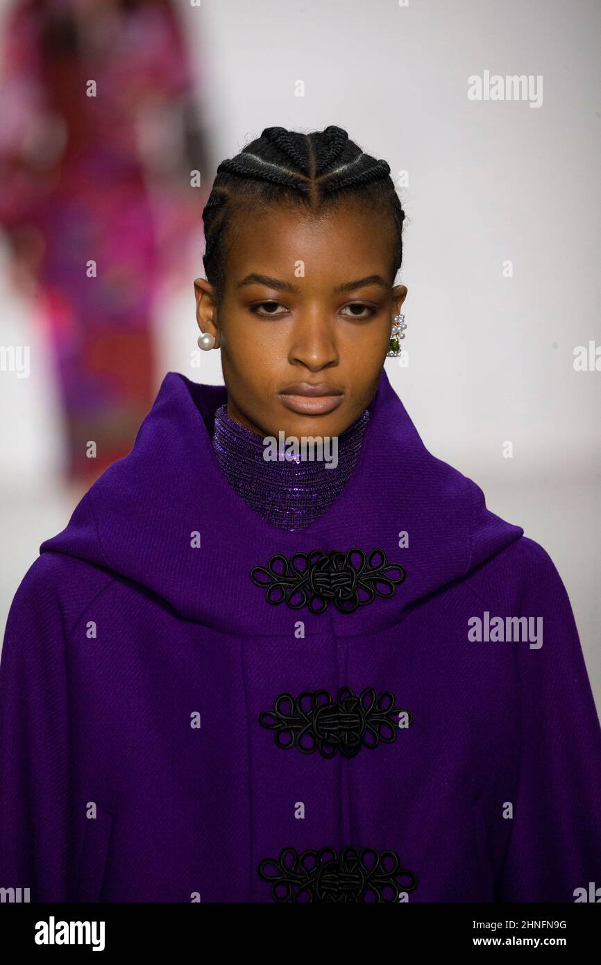 New York, NY on February 16, 2022, Model walks on the runway at the ... New York, NY on February 16, 2022, Model walks on the runway at the ...