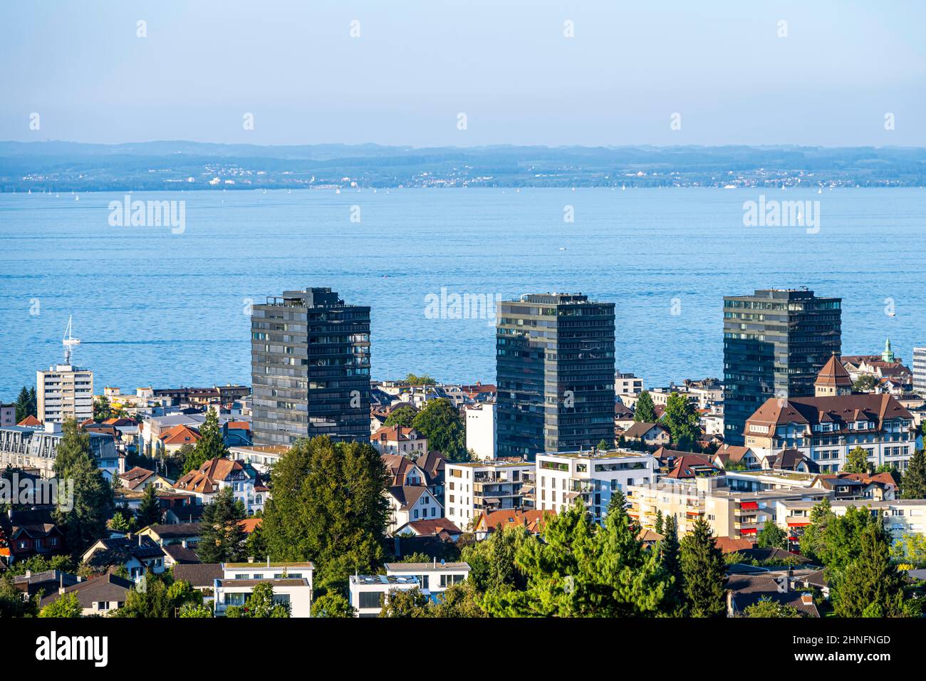 High-rise buildings at Lake Constance, city view, Lake Constance ...