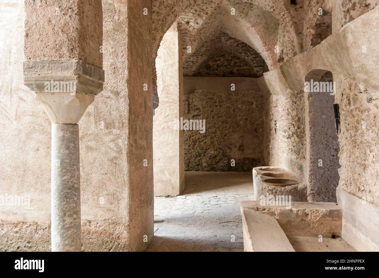 Medieval vault, corridor, column, Villa Rufolo, Ravello, Salerno ...