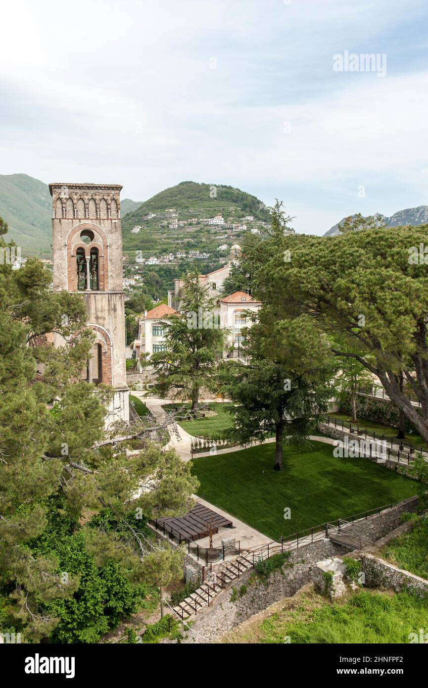 Garden and tower view, Villa Rufolo, Ravello, Salerno Province, Amalfi ...