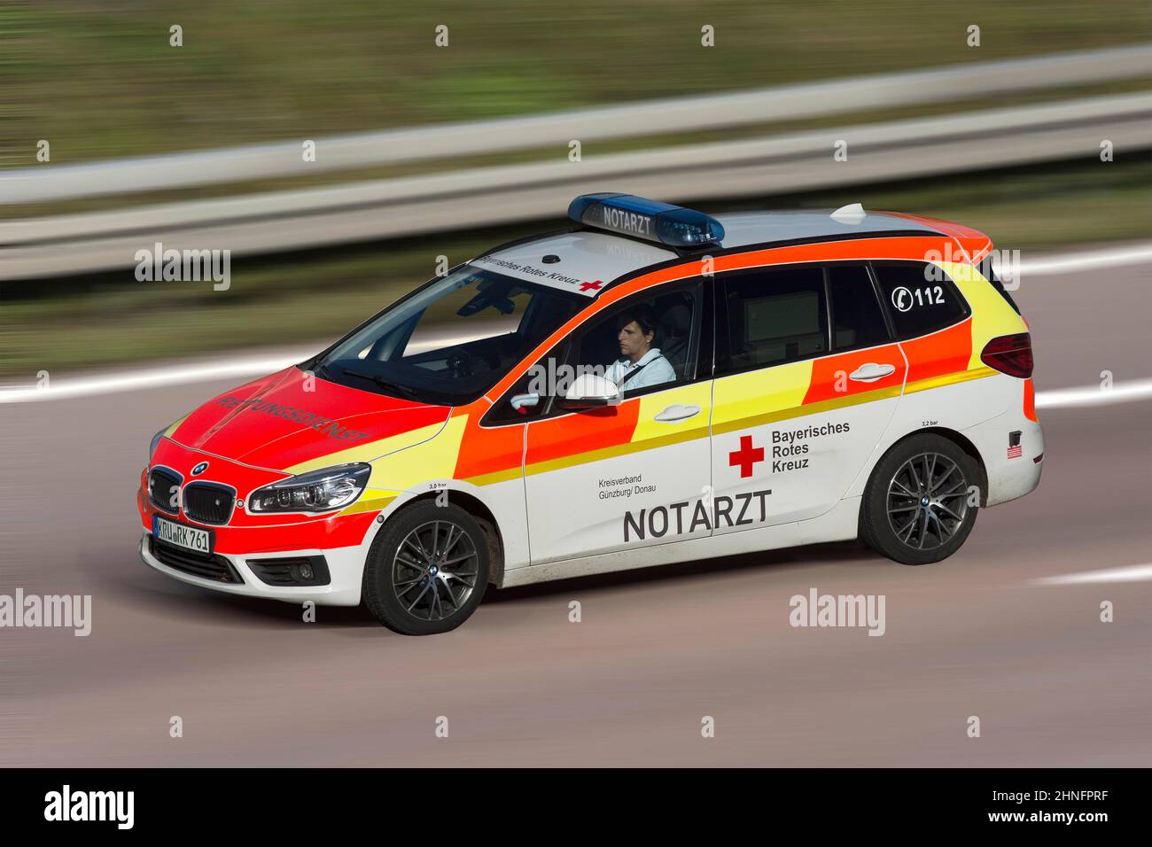 Emergency doctor on duty on the motorway, pull-along effect, Germany ...