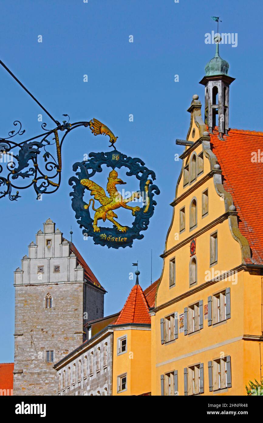 Old town, historic inn sign, Rothenburg Gate, hospital, built 1599 ...