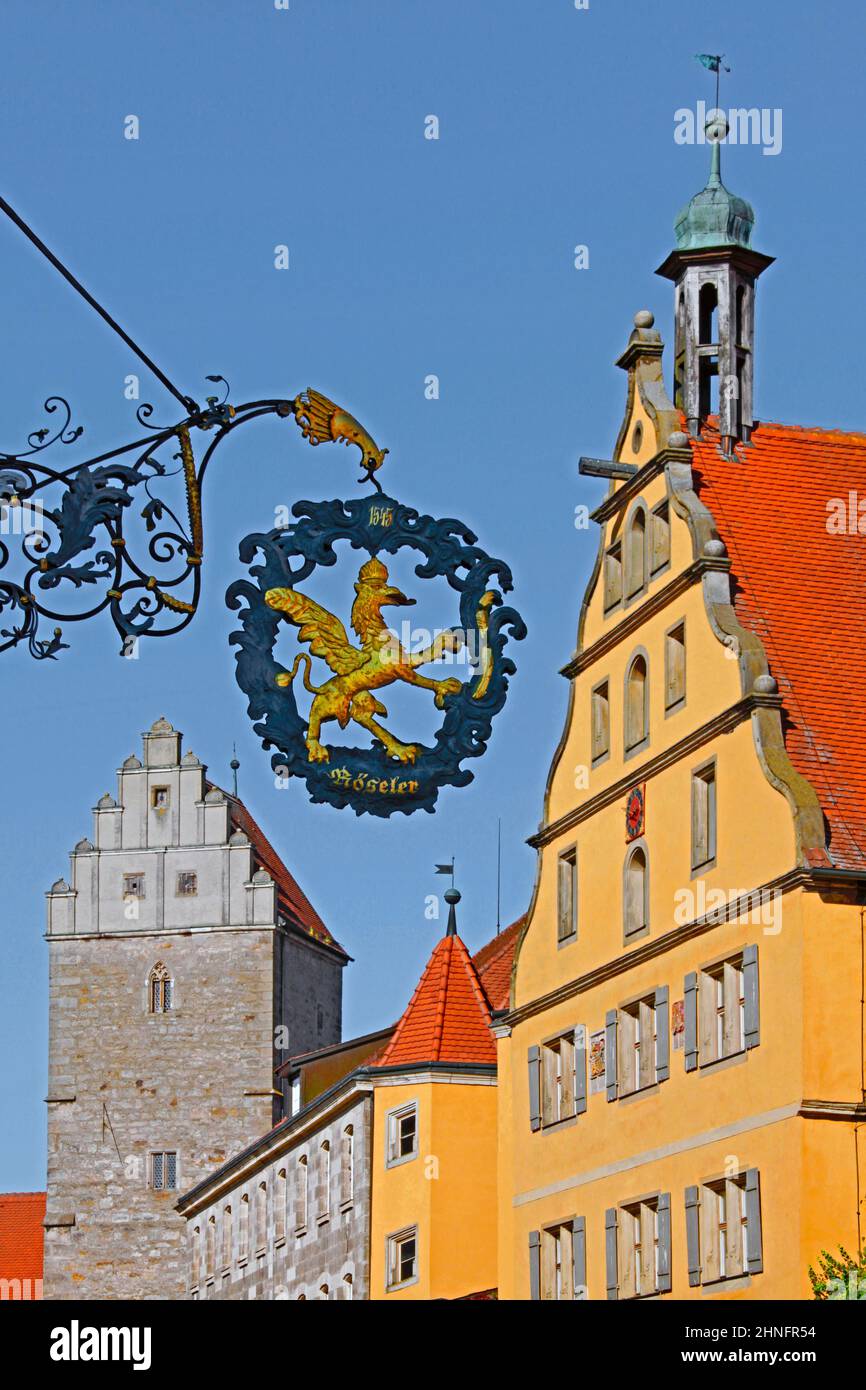 Old town, historic inn sign, Rothenburg Gate, hospital, built 1599 ...