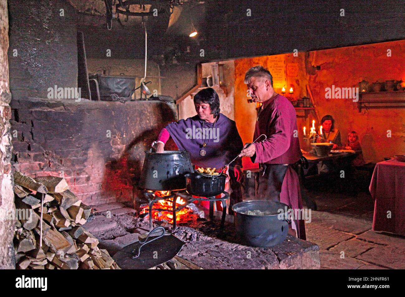 Medieval cooking site, medieval dressed cooks, Ronneburg, Hesse ...