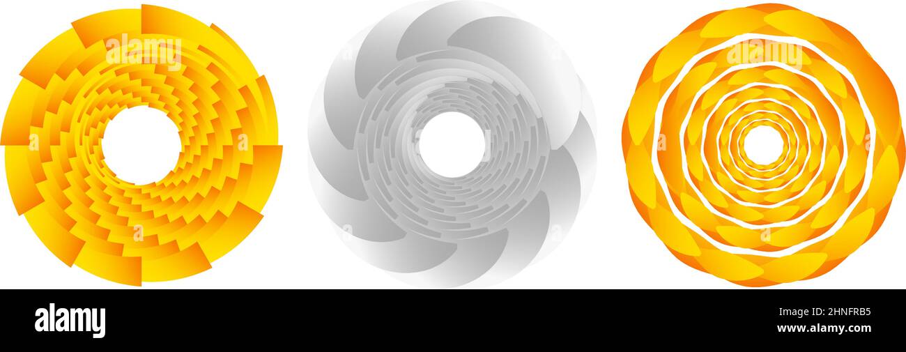 Set of 3 abstract geometric circle icon. Spiral, swirl, twirl circular ...