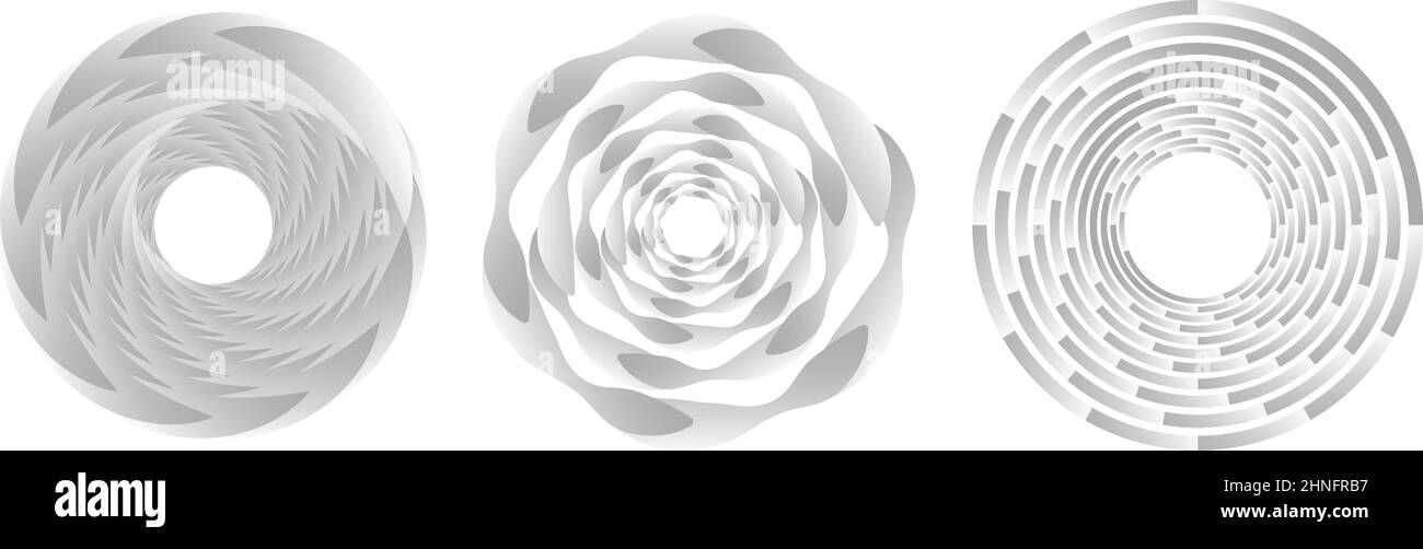 Set of 3 abstract geometric circle icon. Spiral, swirl, twirl circular ...