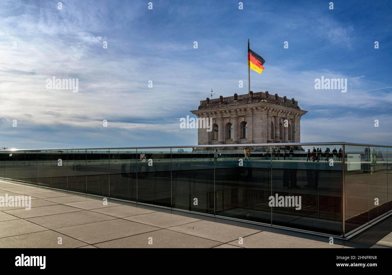 Germany flag on the roof of the Reichstag, Berlin, Germany Stock Photo ...