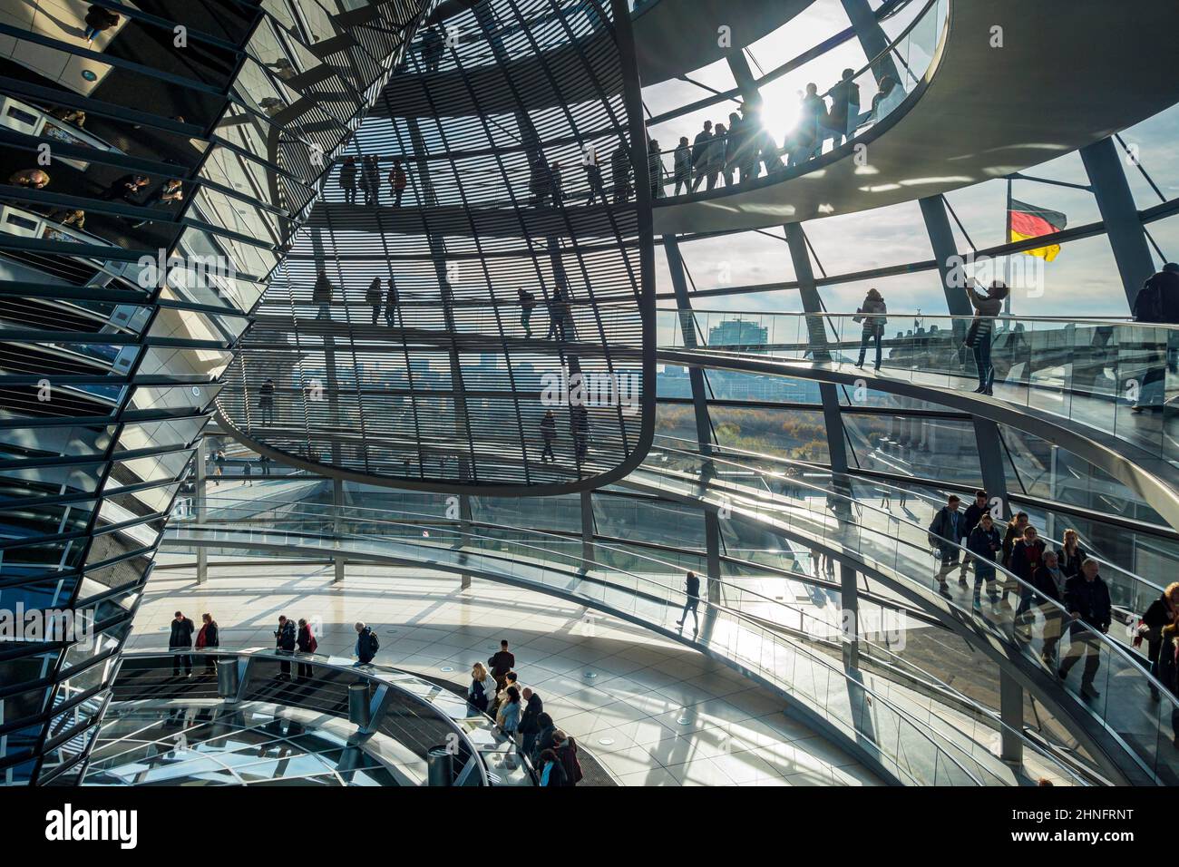 The walk-in glass dome inside the Reichstag building, Berlin, Germany ...