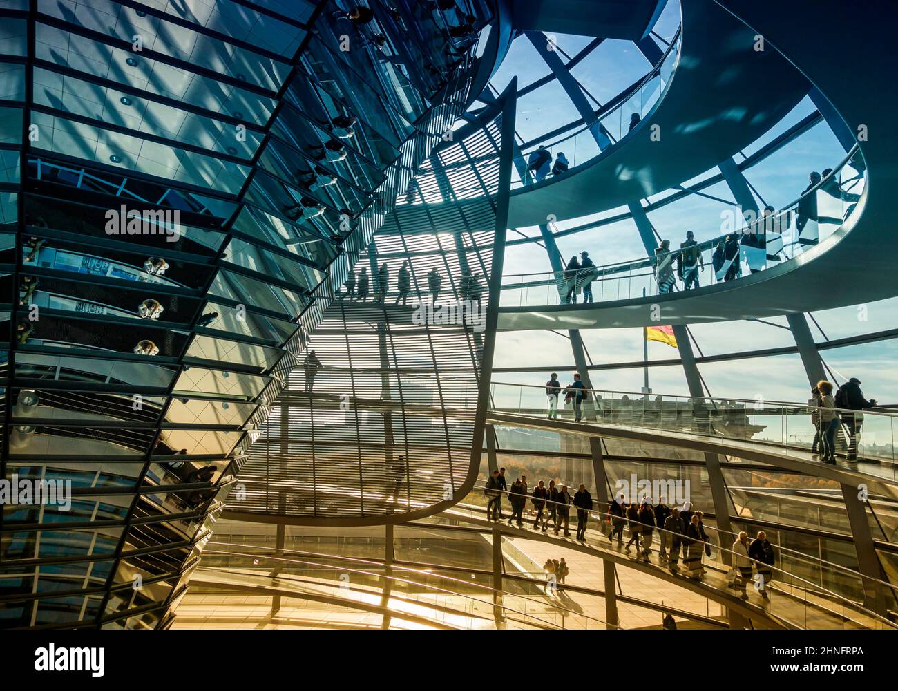 The walk-in glass dome inside the Reichstag building, Berlin, Germany ...