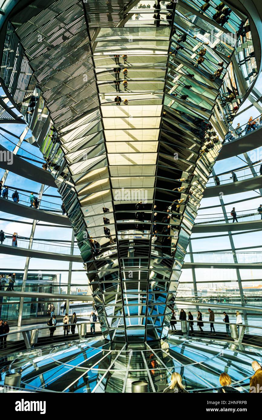 The walk-in glass dome inside the Reichstag building, Berlin, Germany ...