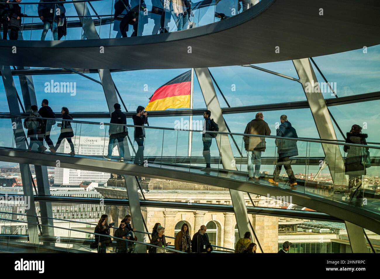 The walk-in glass dome inside the Reichstag building, Berlin, Germany ...