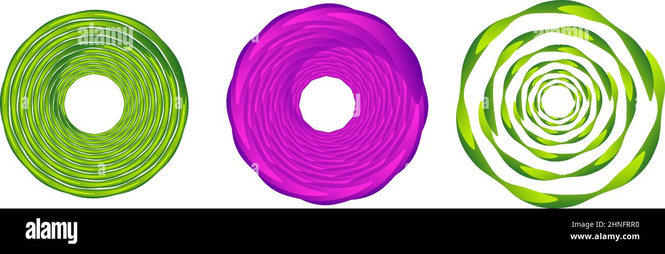 Set of 3 abstract geometric circle icon. Spiral, swirl, twirl circular ...